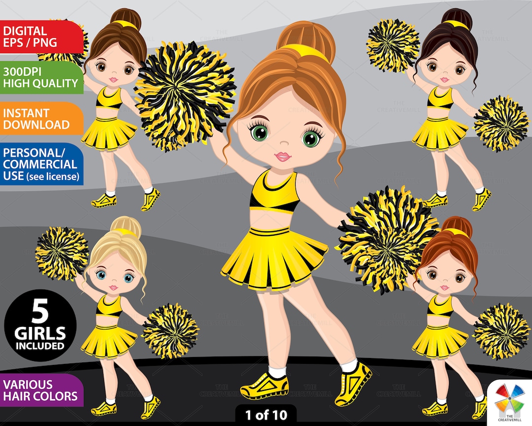 Yellow Cheerleader Clipart, Vector Pom, Sport, Gold Cheerleader PNG ...