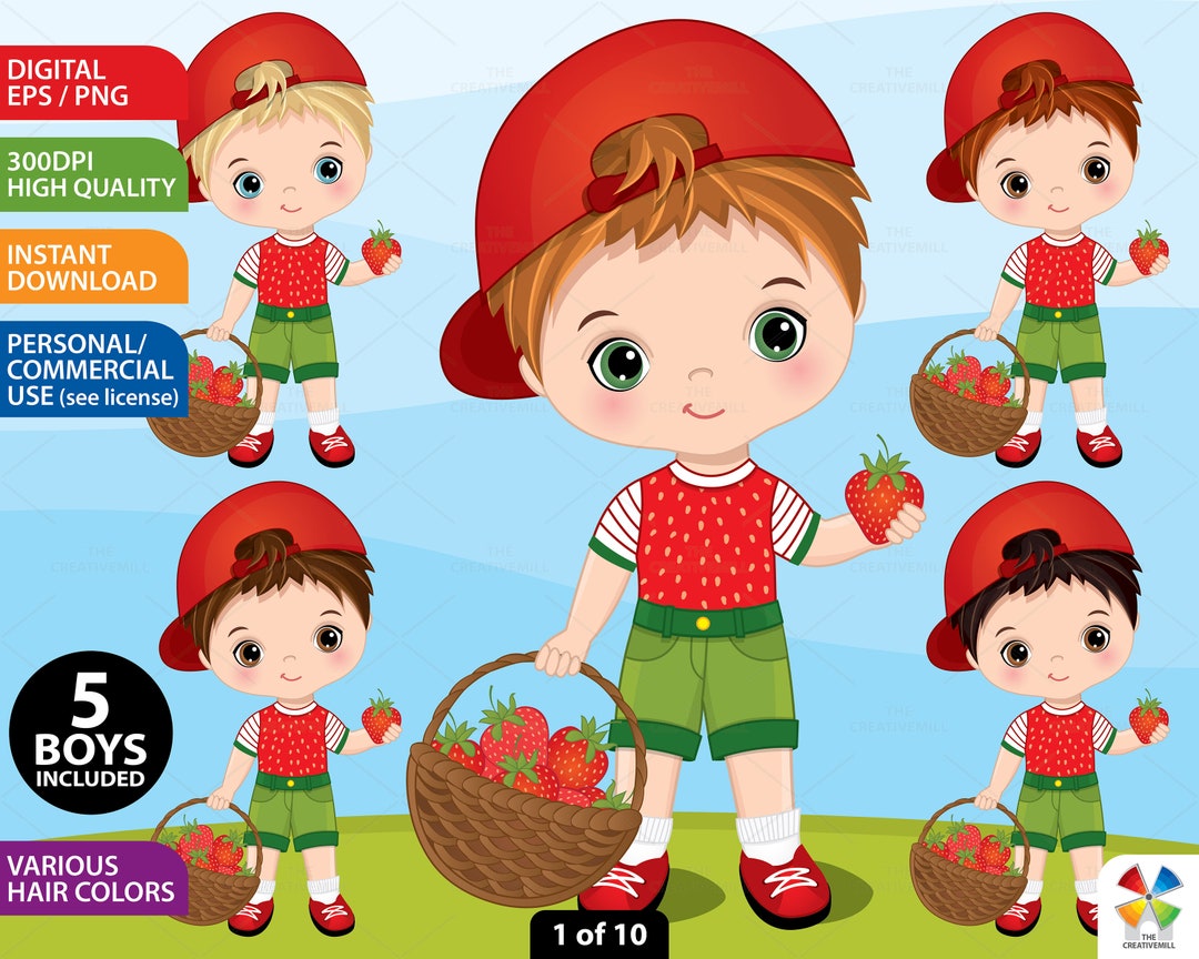 Boy Strawberry Clipart - Vector Strawberry Clipart, Boy Clipart, Berry ...