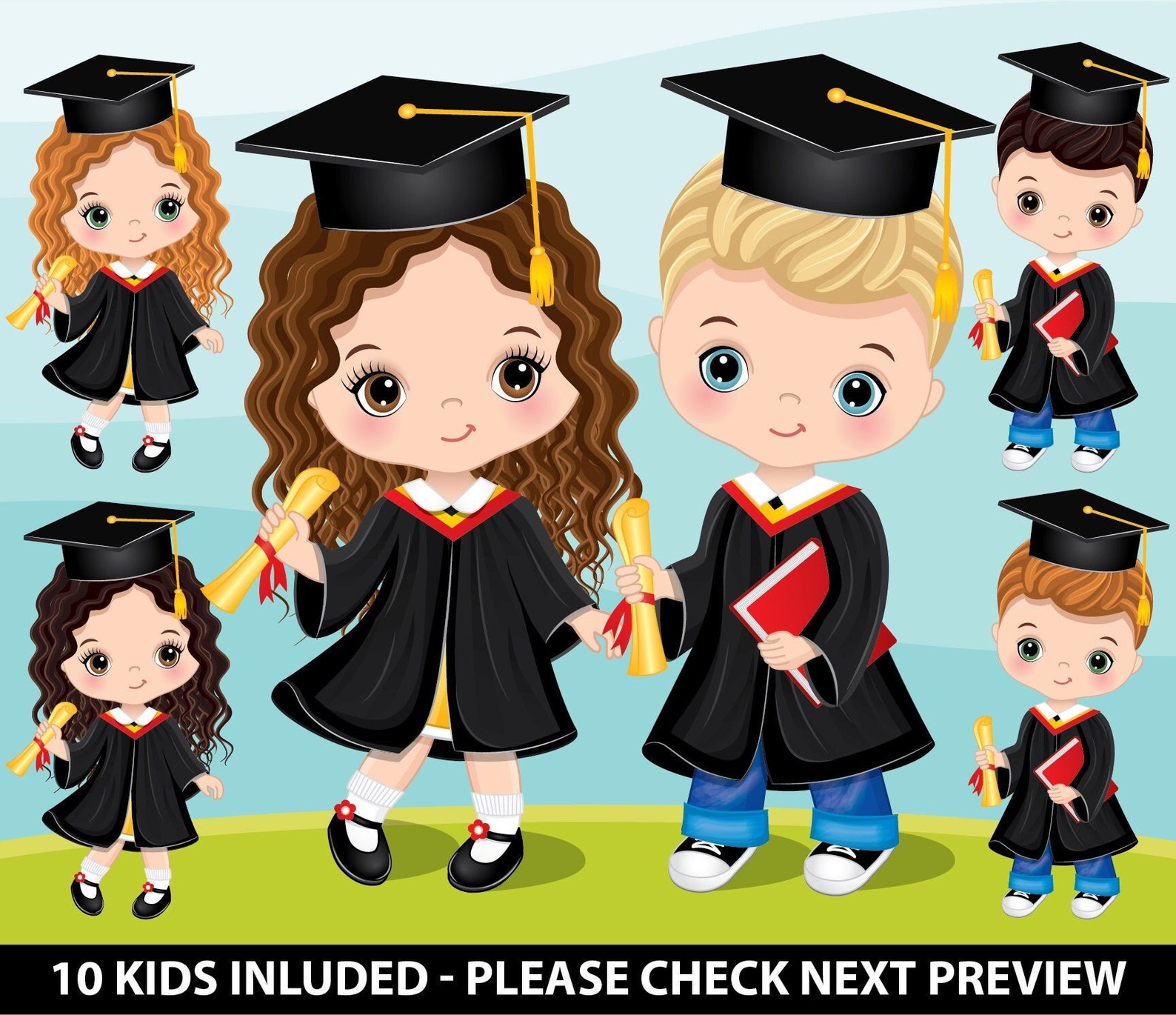 Graduation Kid Clipart Vector Preschool Students Diploma | Etsy UK