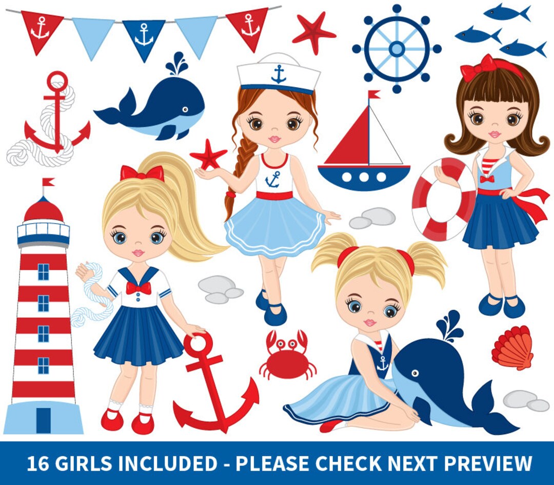 Nautical Clipart - Vector Nautical Clipart, Girls Clipart, Nautical ...