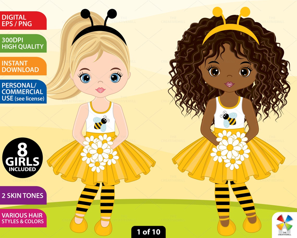 Bee Girls Clipart Vector Bee Clipart Bee Little Girls - Etsy