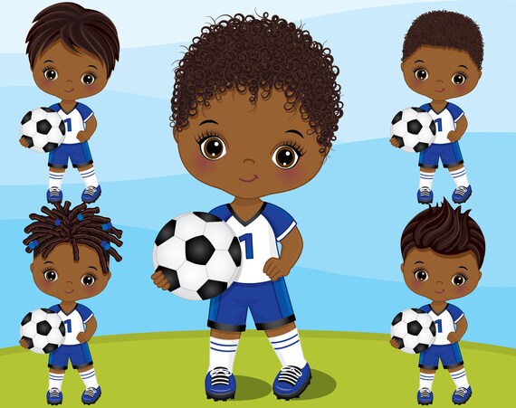 Soccer Black Boy Clipart Vector Football Cute Little Boy | Etsy