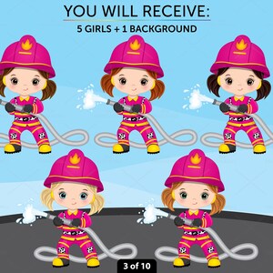 Girl Pink Firefighter Clipart, Vector Fireman Clipart, Little Girl ...