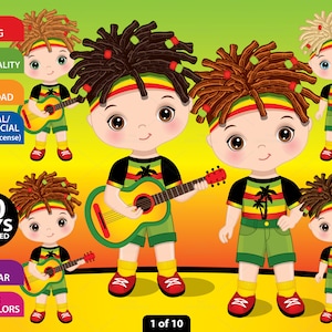 Reggae Boy Clipart, Vector Rasta Boy, Cute Little Boy, Guitar, PNG ...