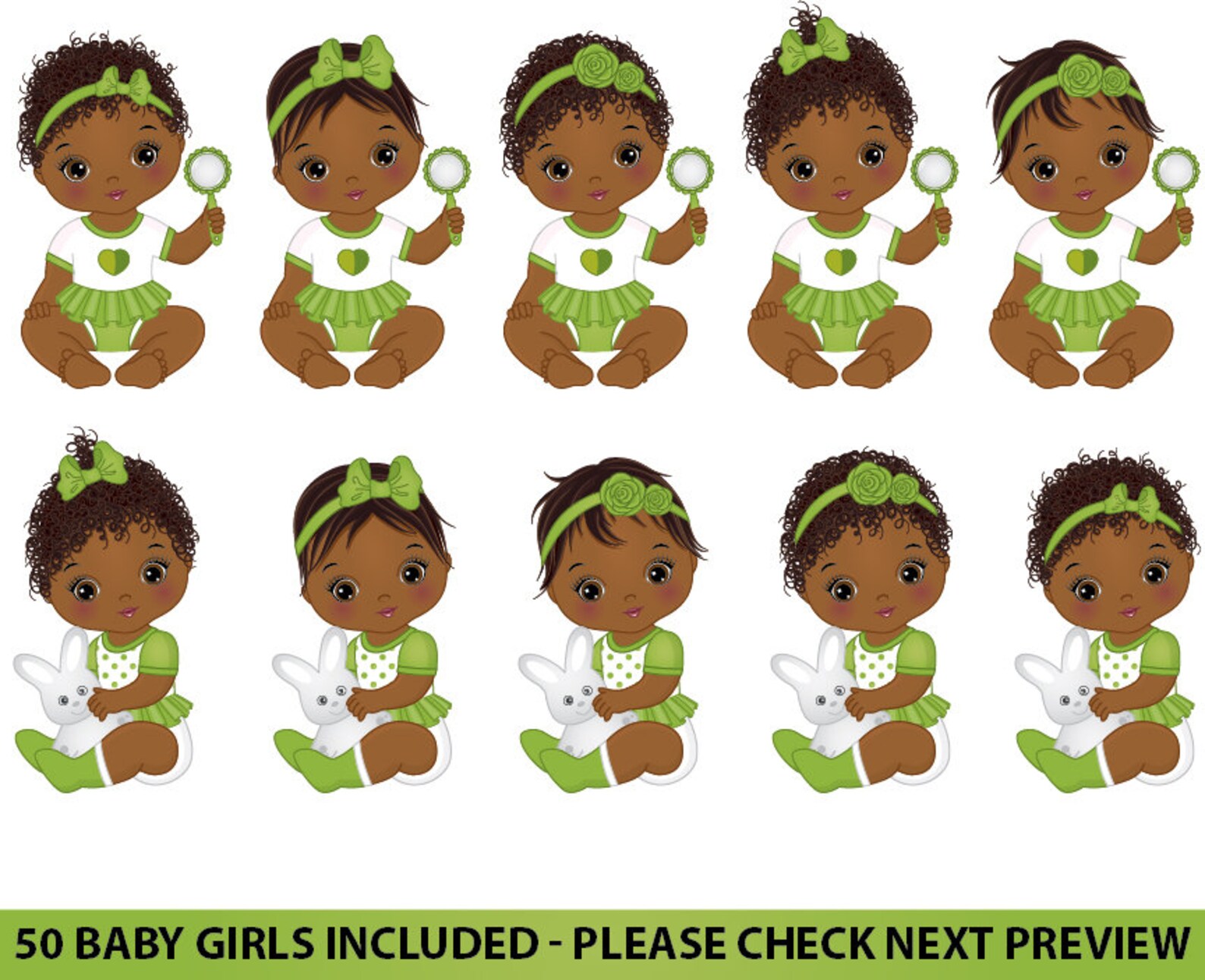 Green Baby Girl Clipart Vector Baby Clipart Afro Baby | Etsy