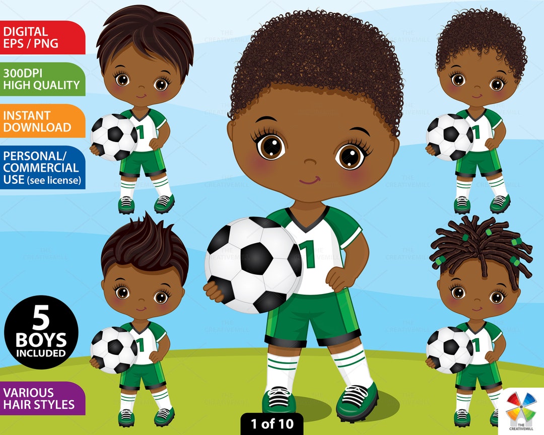 Soccer Black Boy Clipart, Vector Football, Cute Little Boy, Sport, Afro ...