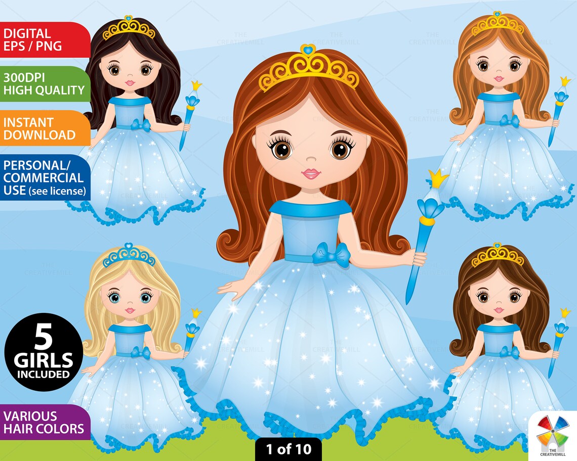 Blue Princess Clipart Vector Princess Clipart Fairy Tale - Etsy