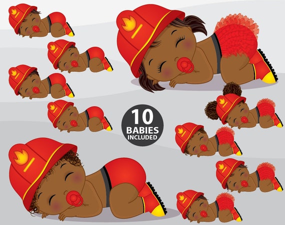 Firefighter Baby Clipart Vector Newborn African American | Etsy