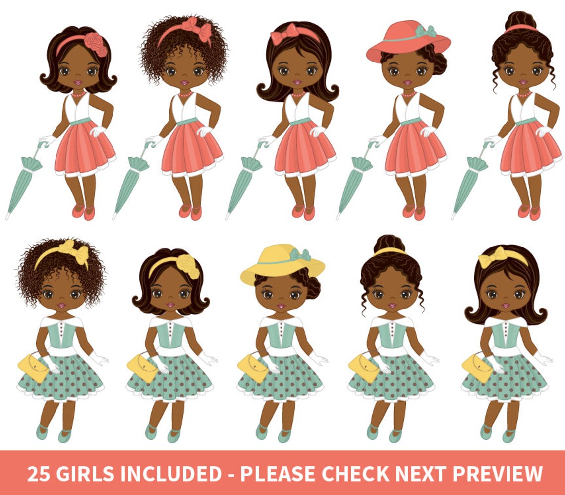 Retro Clipart Vector Fashion Girls Clipart African American | Etsy