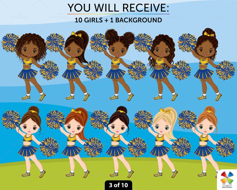 Navy Gold Cheerleader Clipart Vector Pom Pom Sport Mix Race - Etsy