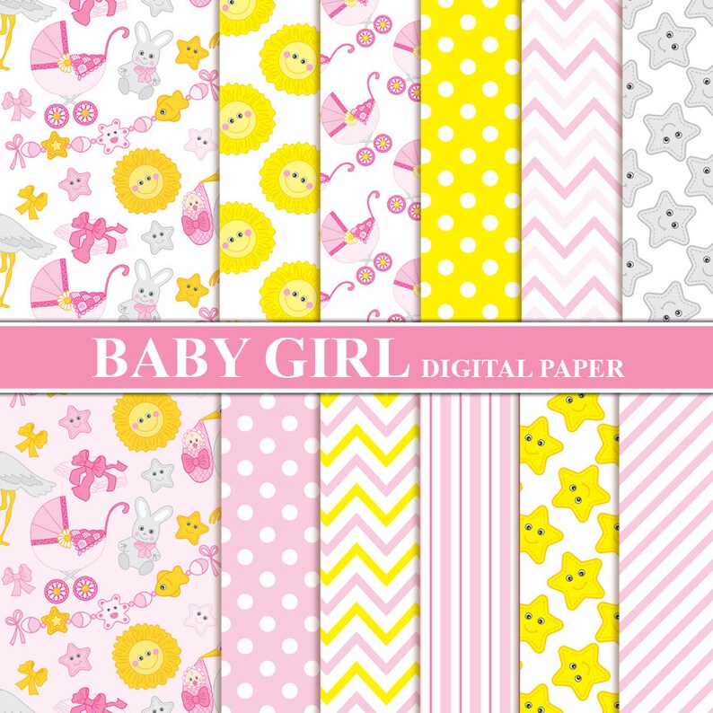 Baby Girl Digital Paper Digital Pattern Girl Stroller | Etsy