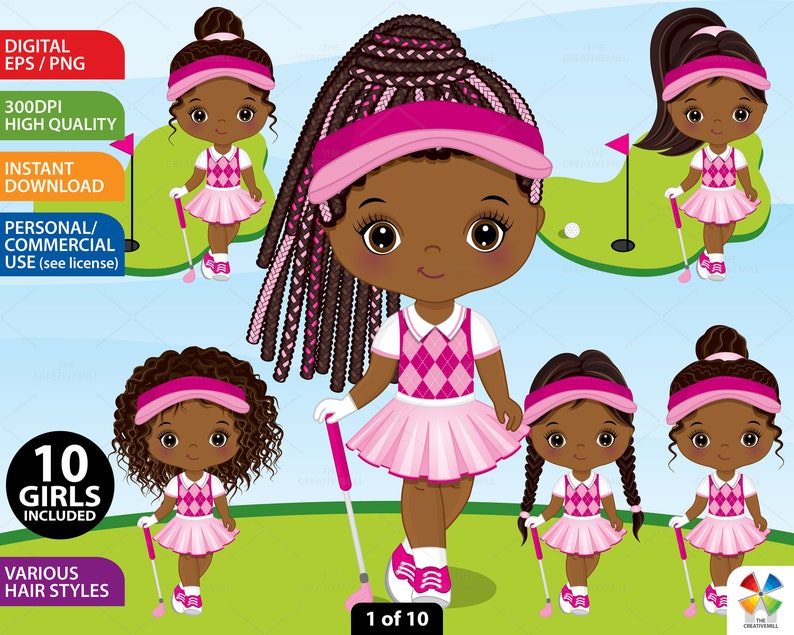 Golf Girl Clipart Vector Golf Cute Girl Pink Sport Outfit - Etsy