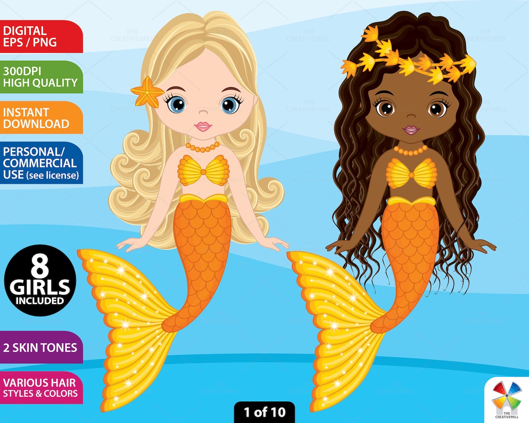 Mermaids Clipart - Vector Mermaids Clipart, Fish Girls Clipart, Mermaid ...