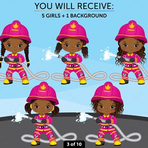 Black Girl Firefighter Clipart, Vector Fireman, Afro Little Girl, Fire ...