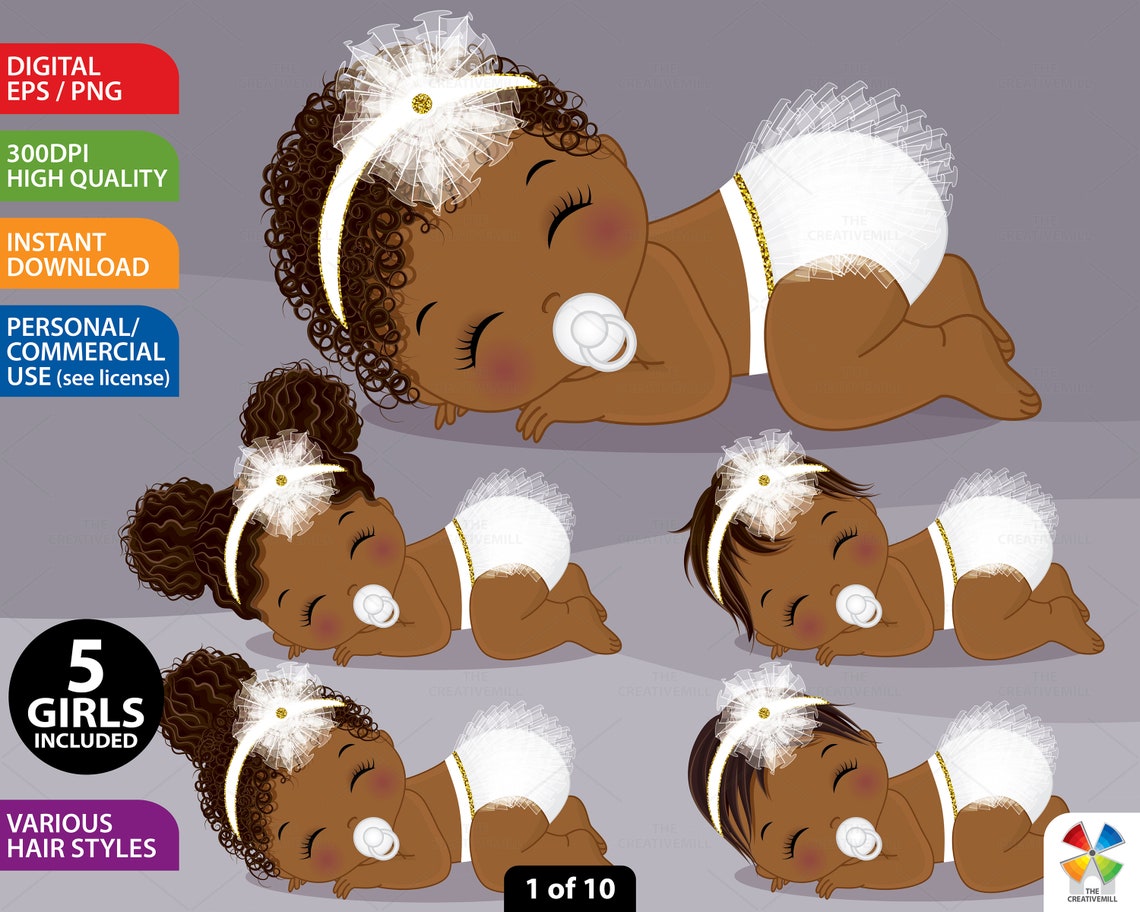 Black Baby Girl Clipart Vector Newborn White Baby Clipart - Etsy