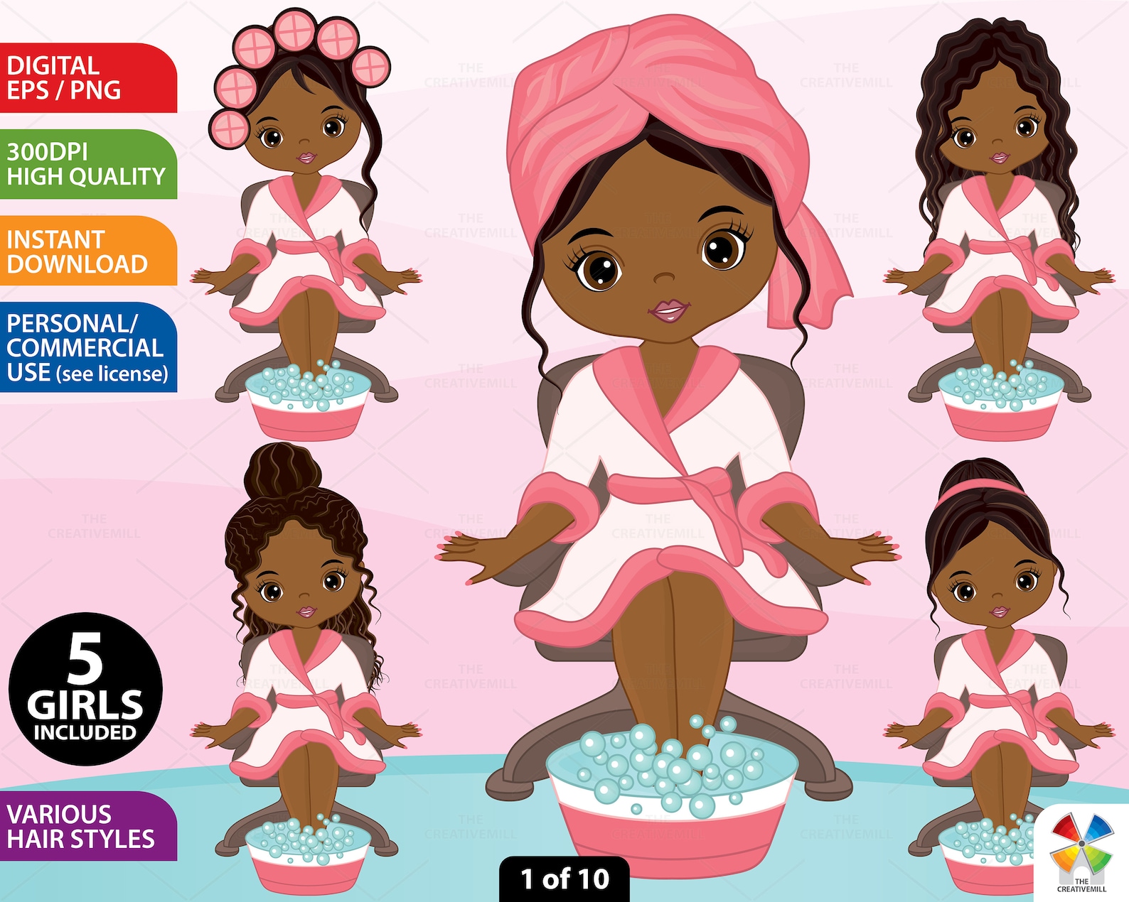 African American Spa Girls Clipart Vector Spa Girl Spa - Etsy
