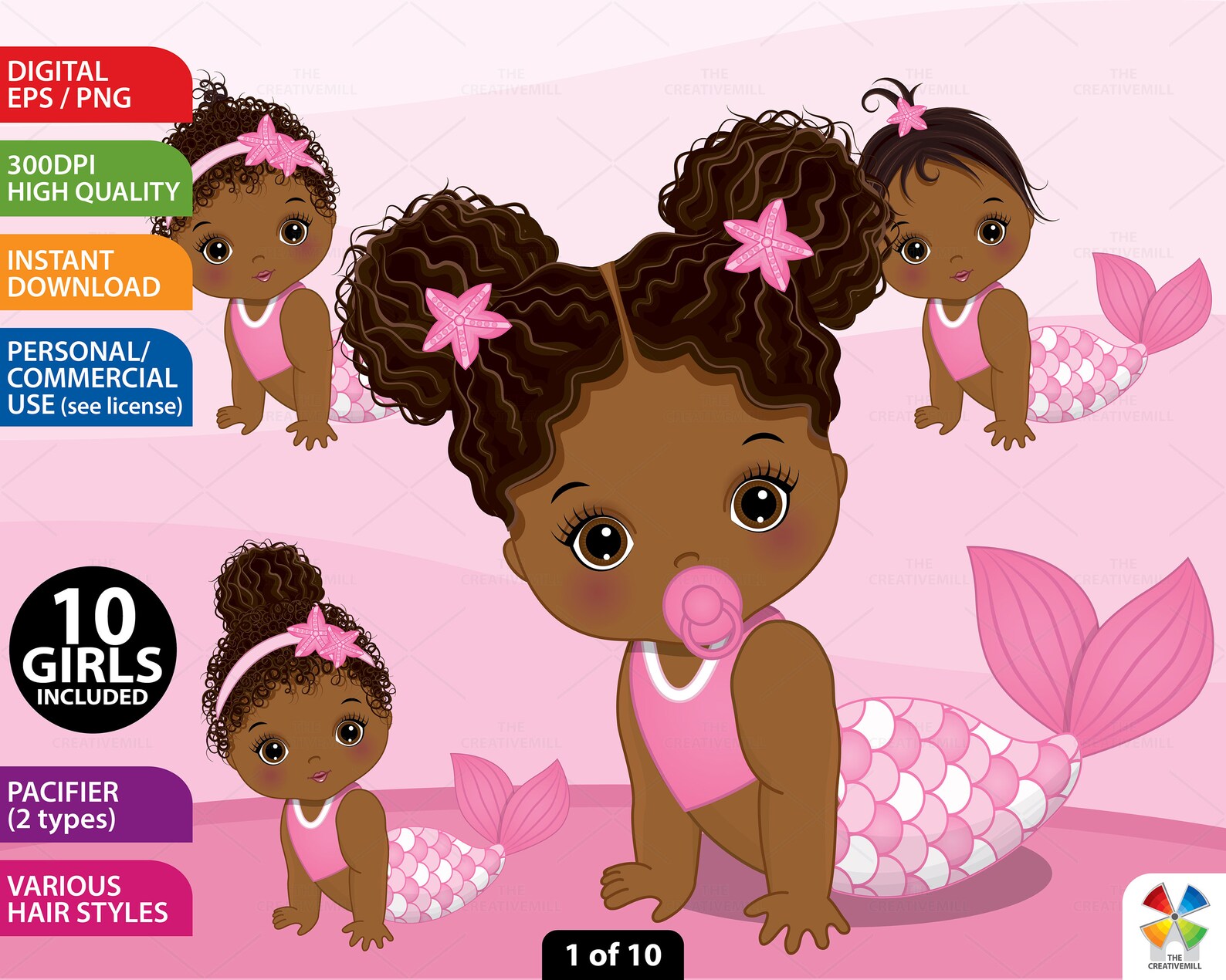 Black Baby Mermaid Clipart Vector Newborn Clipart, Baby Girl Clipart ...