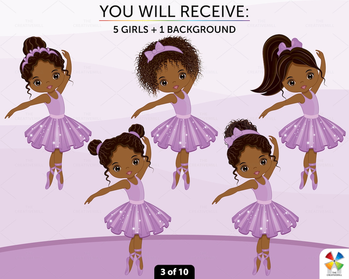Purple Ballerina Clipart Vector Ballerina Ballet Afro - Etsy