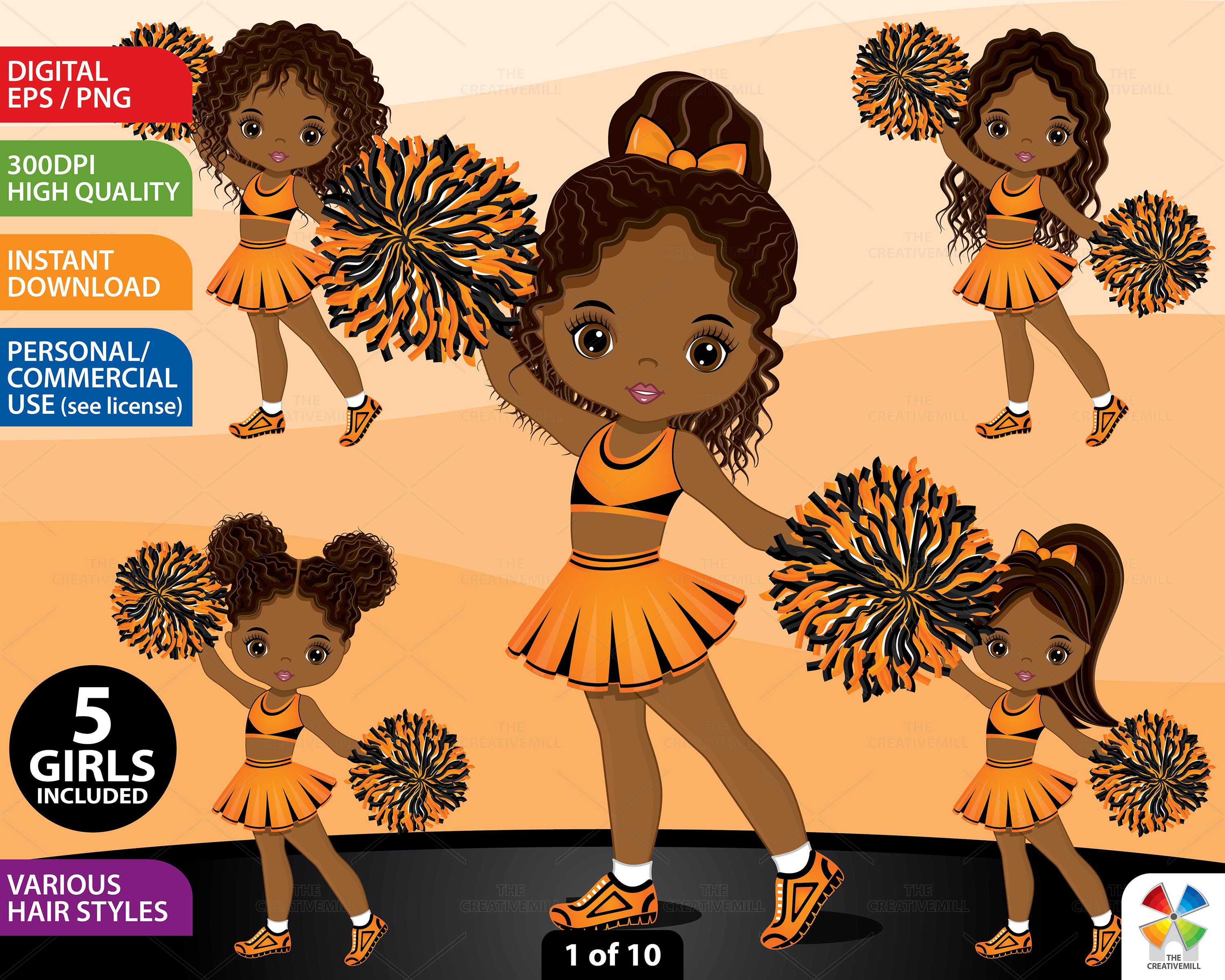 Poms Dance Clipart Bw