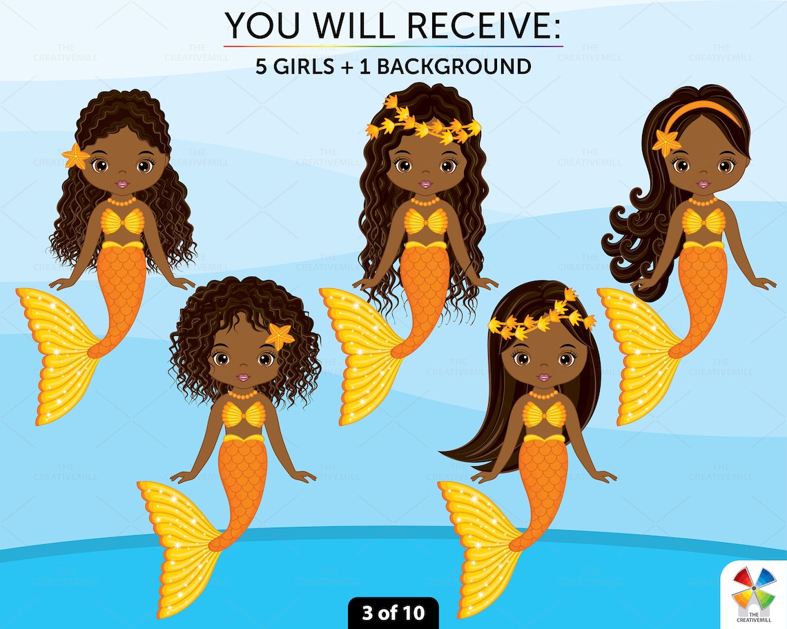 African American Mermaids Clipart Vector Mermaids Clipart - Etsy