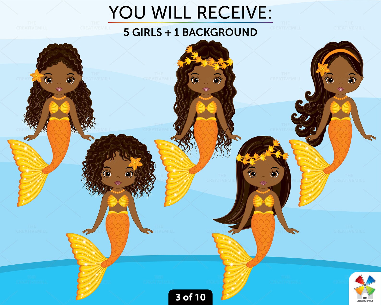 African American Mermaids Clipart Vector Mermaids Clipart - Etsy