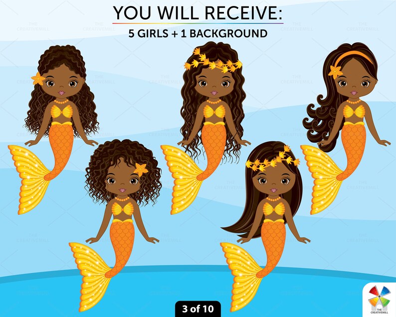 African American Mermaids Clipart Vector Mermaids Clipart - Etsy