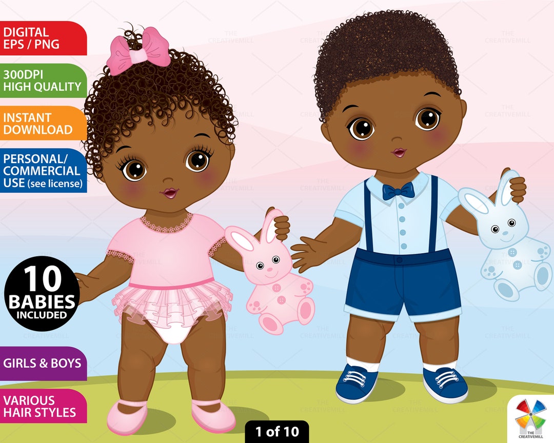 Afro Toddler Clipart, Vector Baby Image, One Year Old, Baby Girl, Baby ...