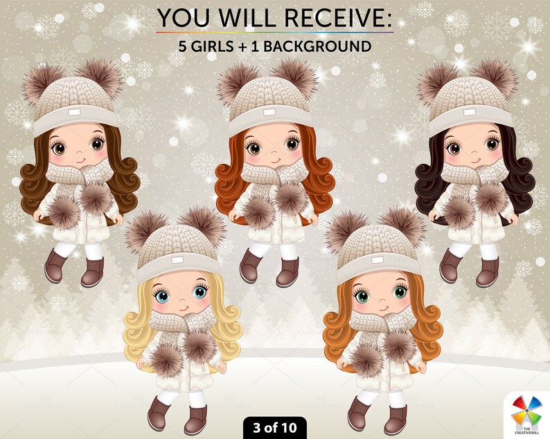 Ivory Winter Girl Clipart Vector Little Girl Doll - Etsy