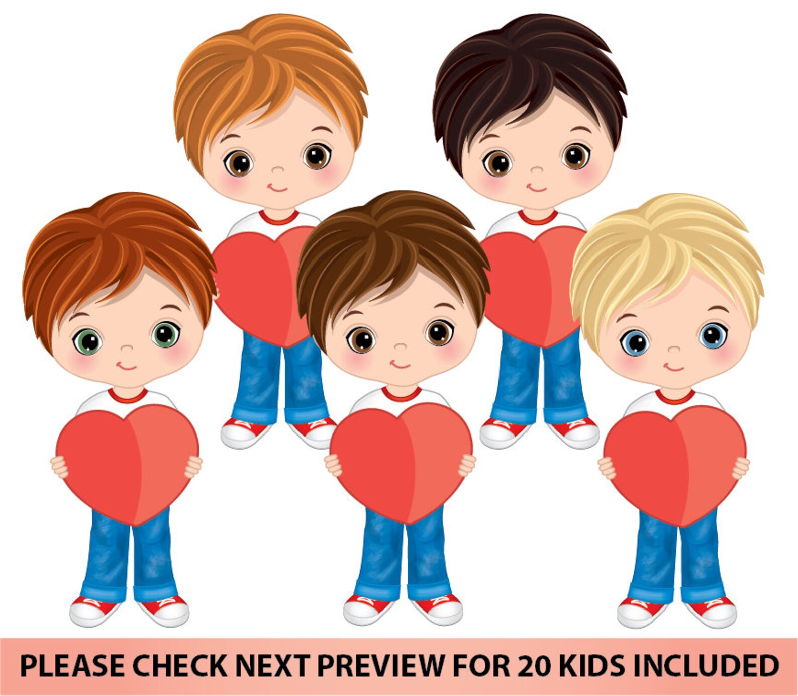 Valentines Day Kids Clipart Vector Love Kids Clipart Cute | Etsy