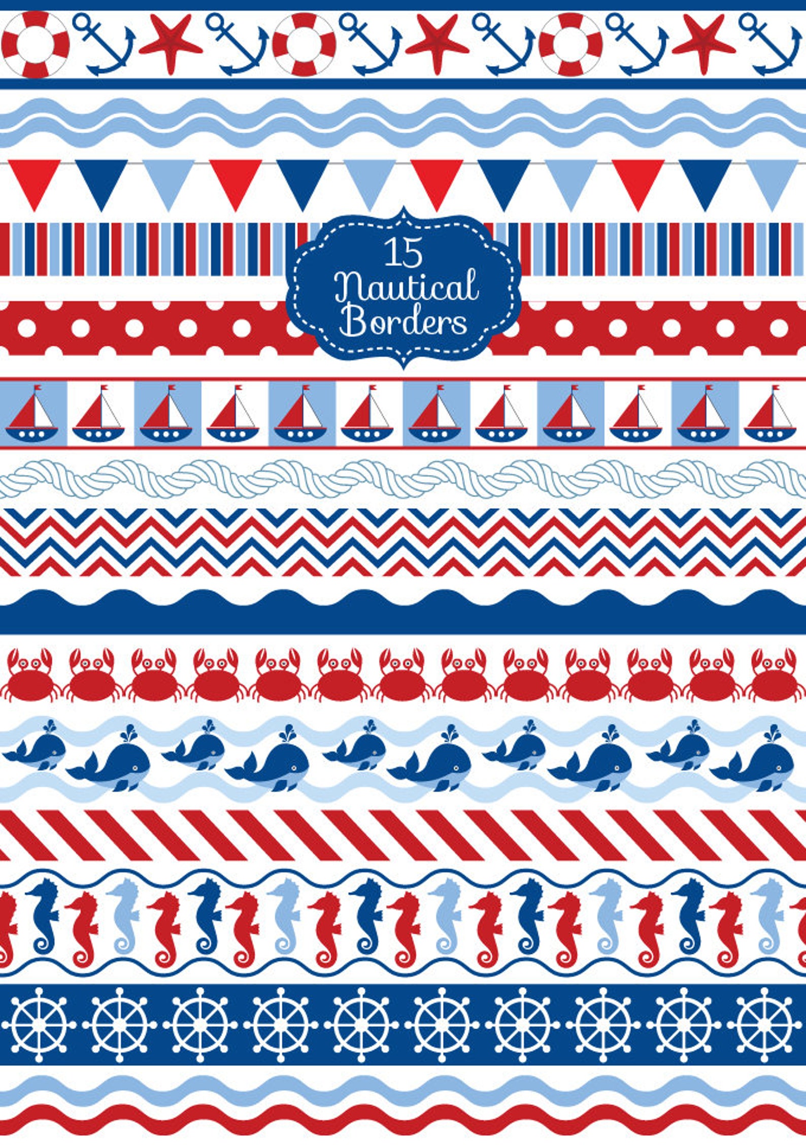 Nautical Borders Clipart Vector Nautical Clipart Seamless - Etsy
