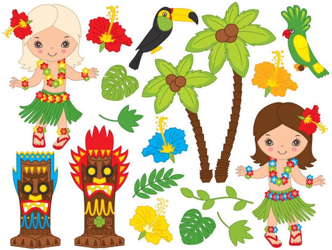 Hawaii Girl Clipart - Digital Vector Hawaii, Girl, Luau, Hula, Tiki ...