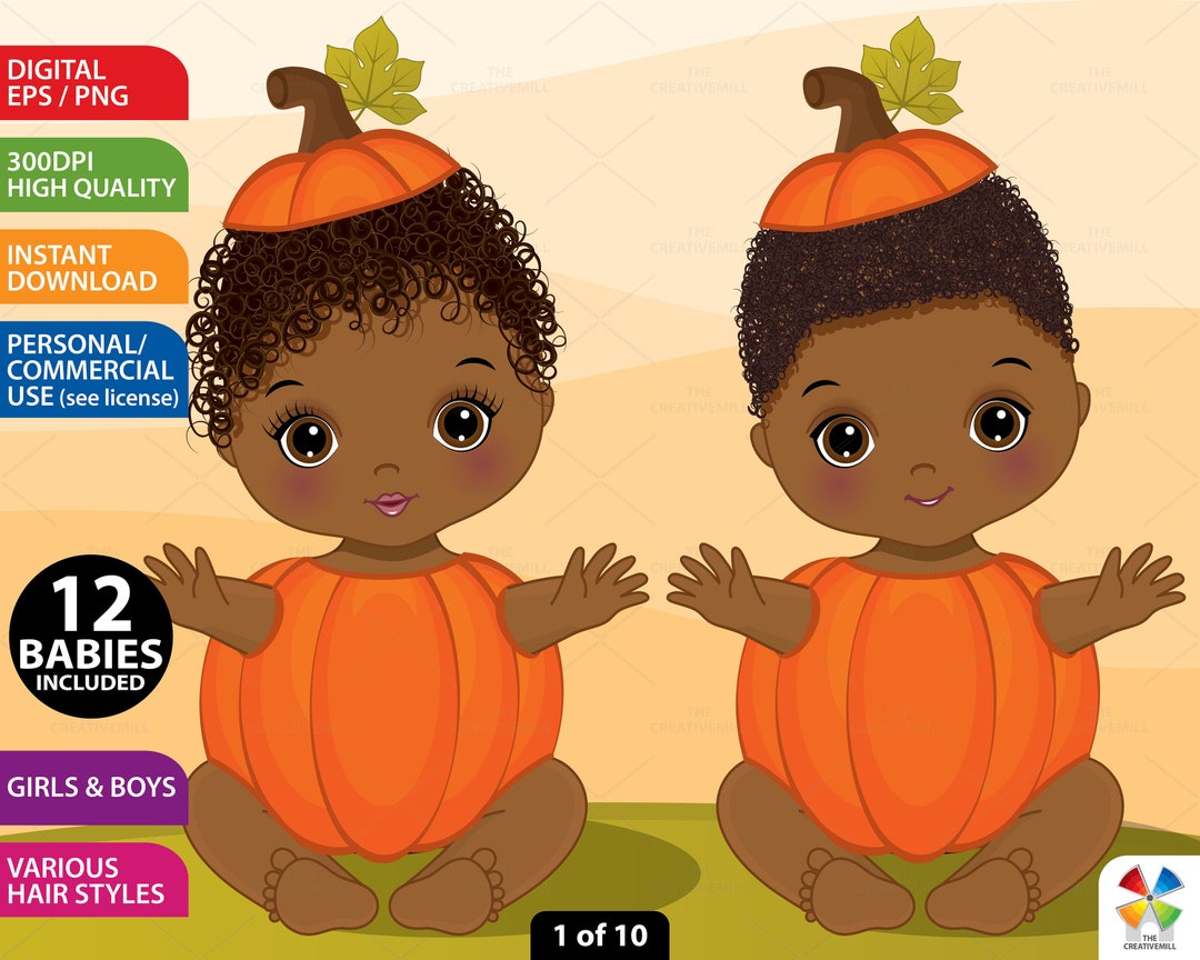 Little Pumpkin Clipart, Vector Newborn, Fall, Black Baby, Baby Shower ...