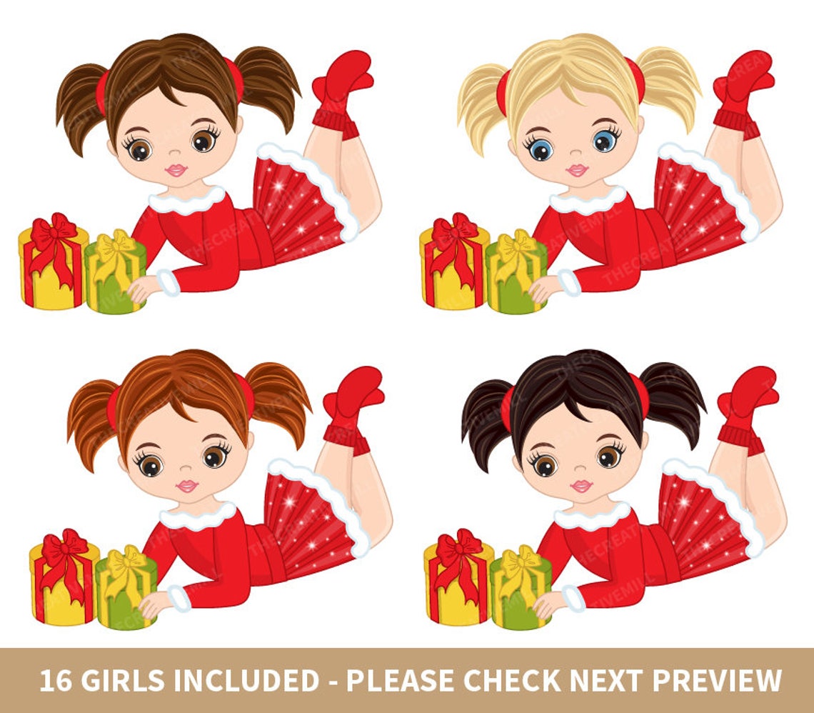 Christmas Girls Clipart Vector Christmas Clipart Girl - Etsy