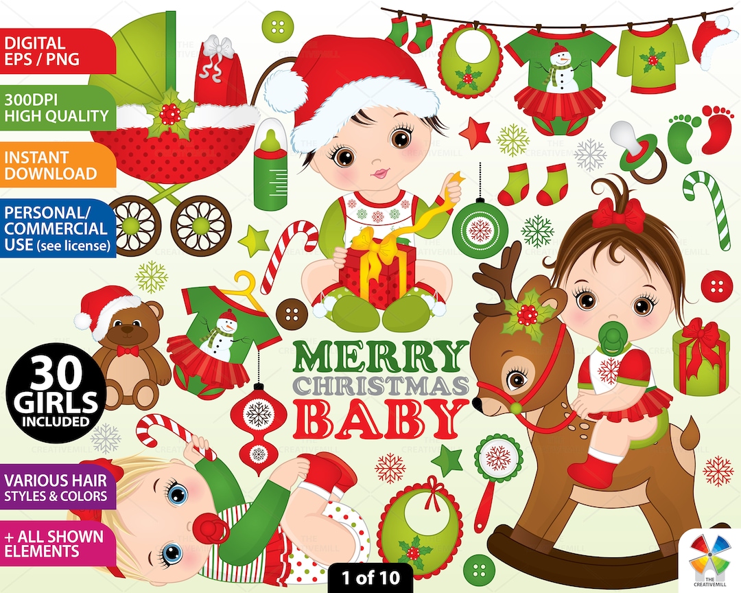 Christmas Baby Girls Clipart, Vector Christmas, Baby, Newborn PNG, Cute ...