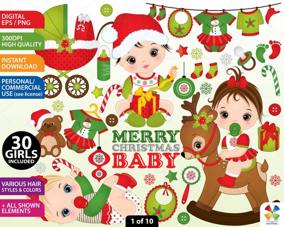 Christmas Baby Girls Clipart Vector Christmas Baby Newborn - Etsy