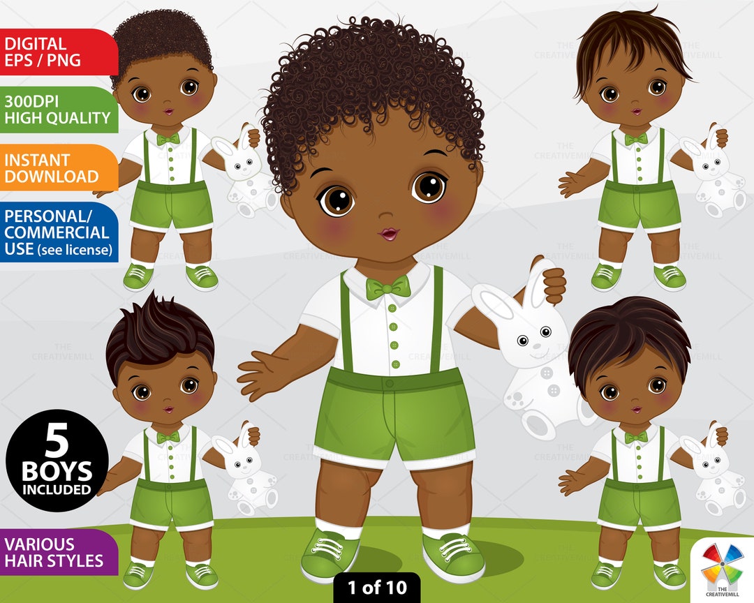 Toddler Clipart, Vector Little Boy Clipart, Cute Black Baby Boy, 1 Year ...
