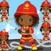Firefighter Clipart, Vector Fireman, Afro Little Boy, Girl, Fire Hose ...