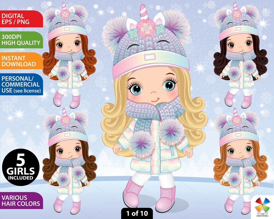 Unicorn Girl Clipart Vector Little Girl Doll Character - Etsy México