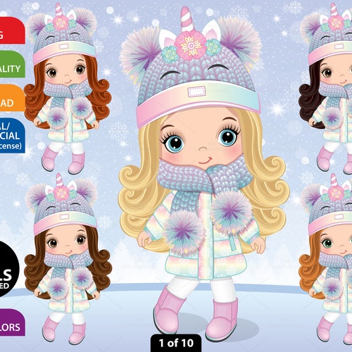 Ivory Winter Girl Clipart Vector Little Girl Doll - Etsy