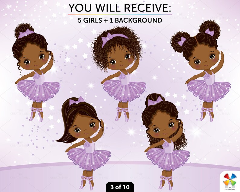 Little Ballerina Clipart Vector Ballerina Ballet Afro Puff - Etsy