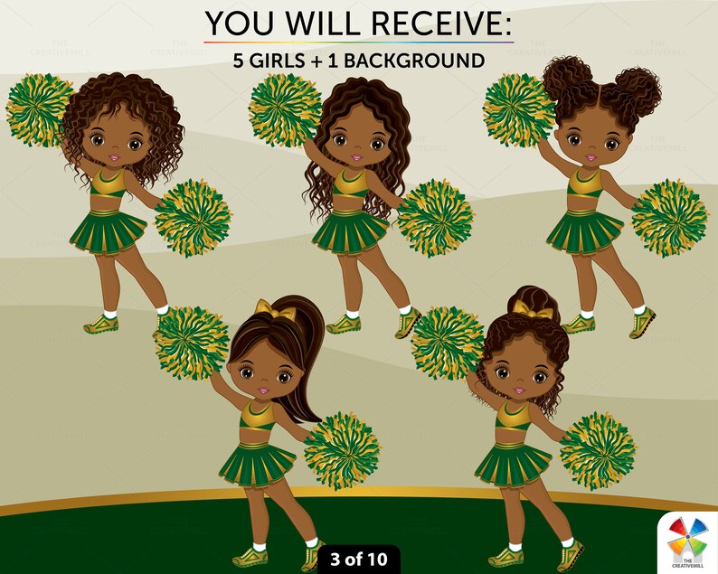 Black Cheerleader Clipart Vector Pom Sport Gold Cheerleader - Etsy
