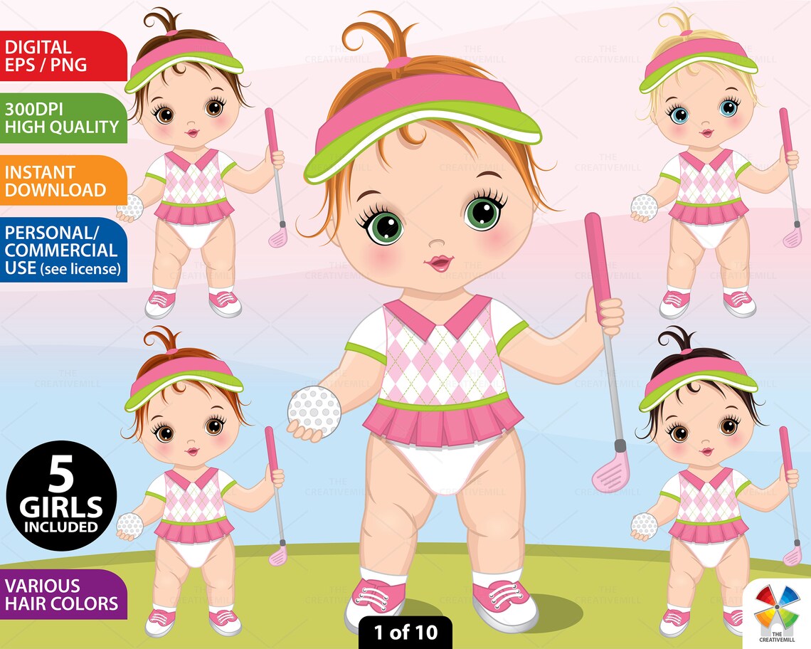 Golf Baby Girl Clipart Vector Golf Clipart Cute Baby Girl - Etsy