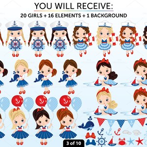 Nautical Little Girls Clipart - Vector Nautical Kids Clipart, Nautical ...