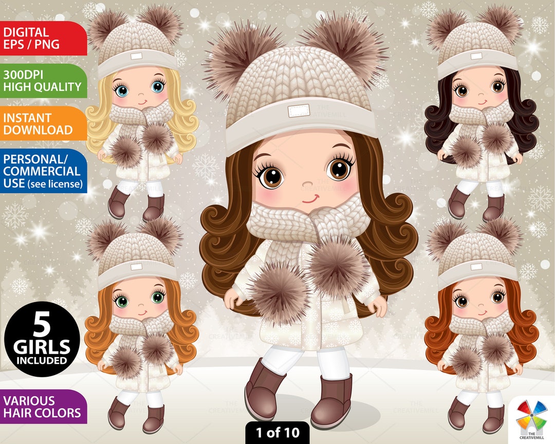 Ivory Winter Girl Clipart, Vector Little Girl, Doll, Character, Xmas ...