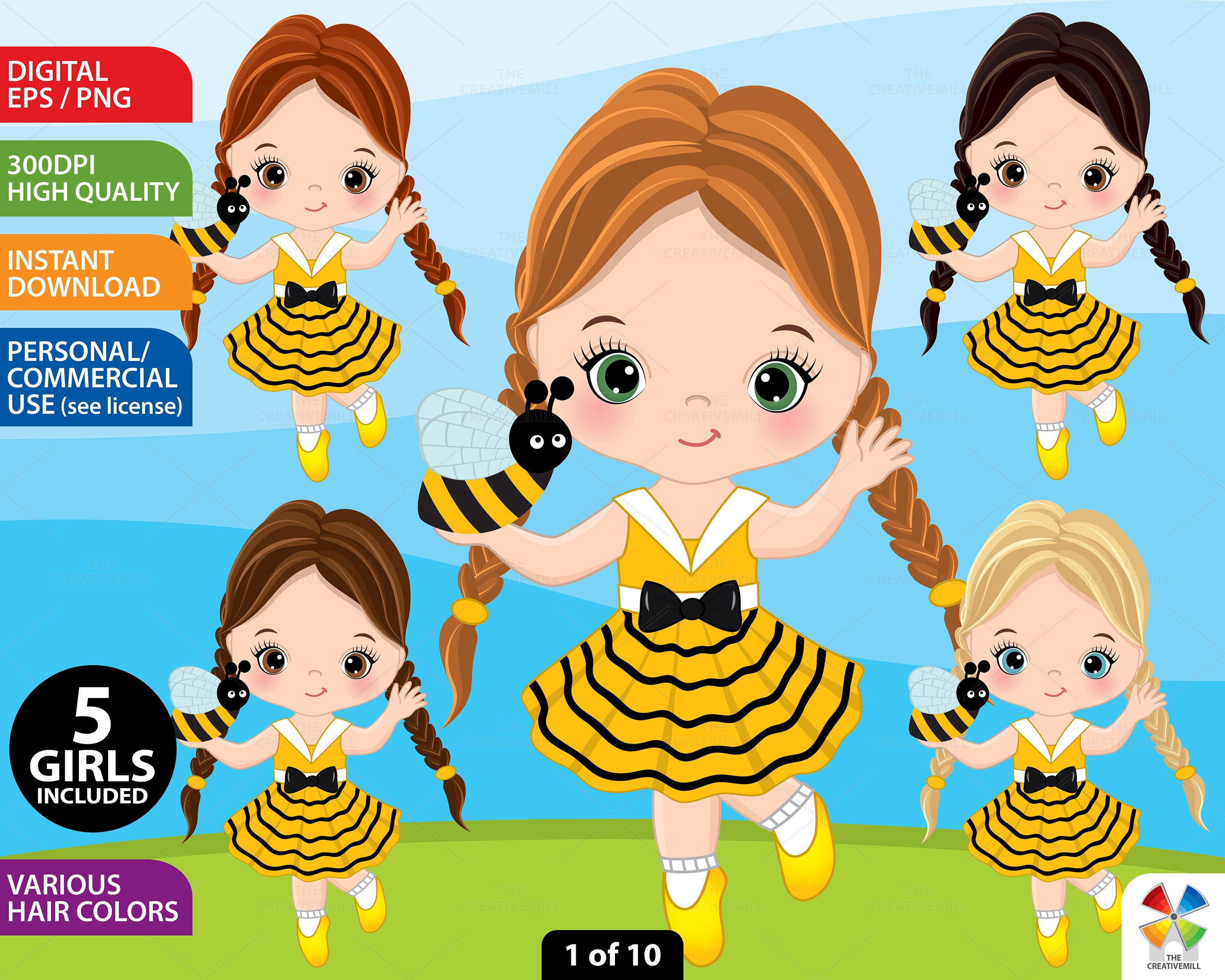 Bee Clipart Vector Bee Clipart Girl Clipart Bee Girls - Etsy Canada