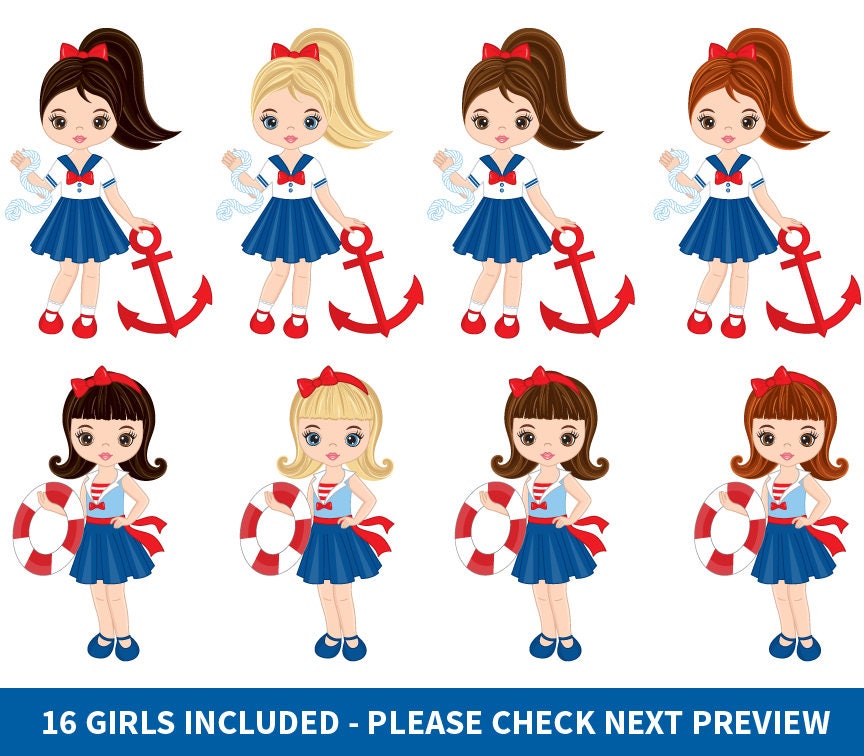 Nautical Clipart Vector Nautical Clipart Girls Clipart - Etsy Ireland
