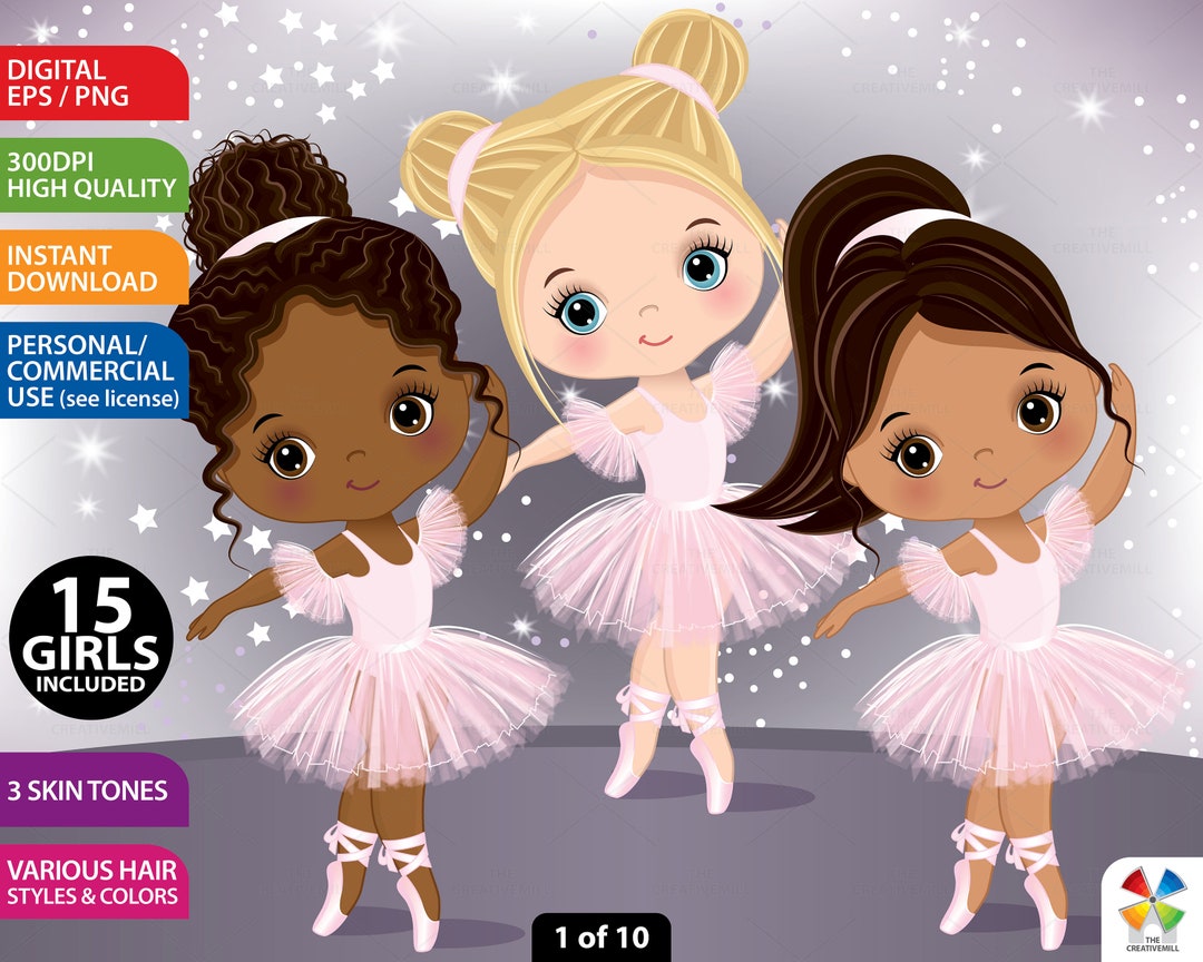Ballerina Clipart Bundle, Vector Ballet Girls, PNG Dancer, Cute Doll ...