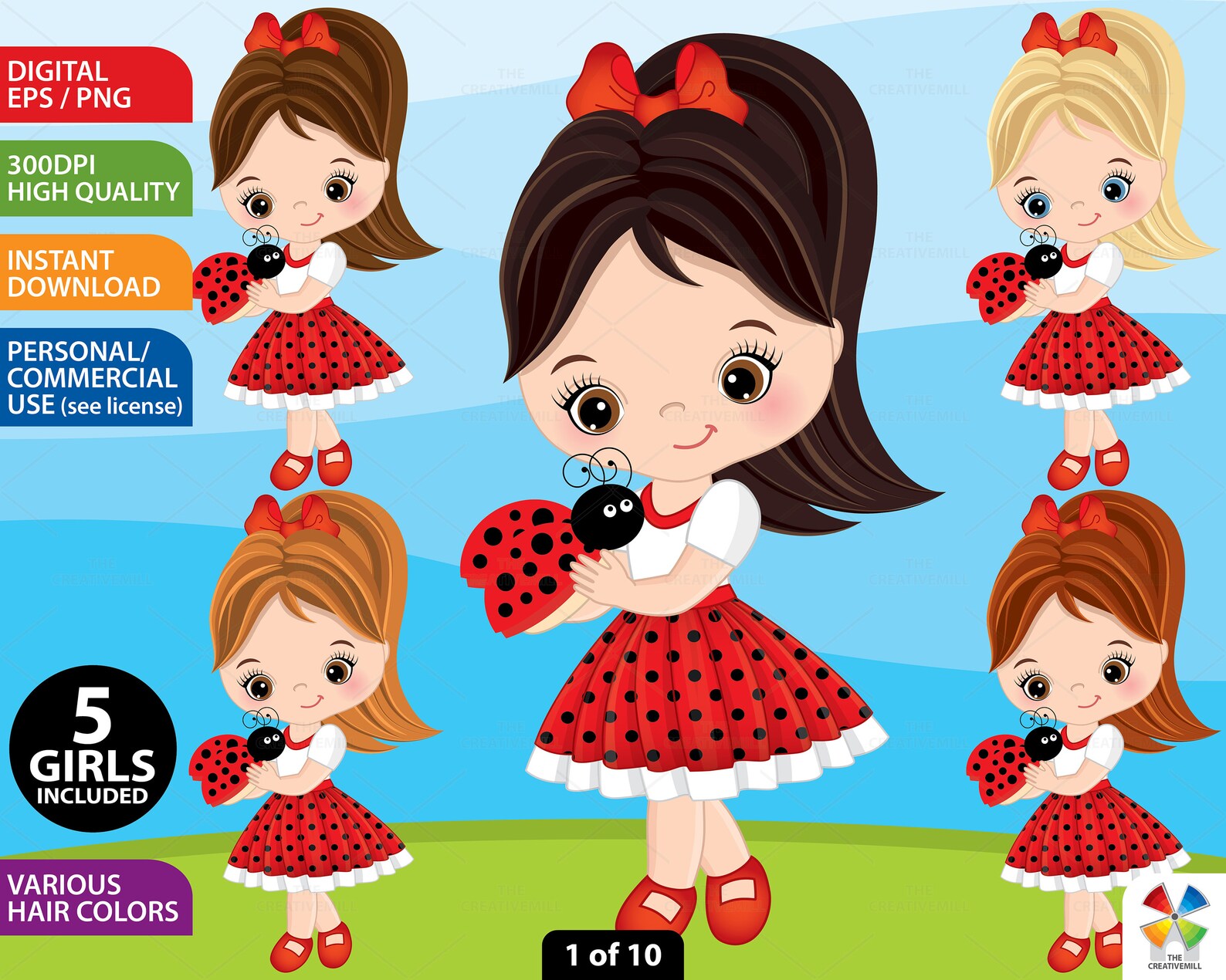Ladybug Clipart Vector Ladybird Clipart Girl Clipart - Etsy