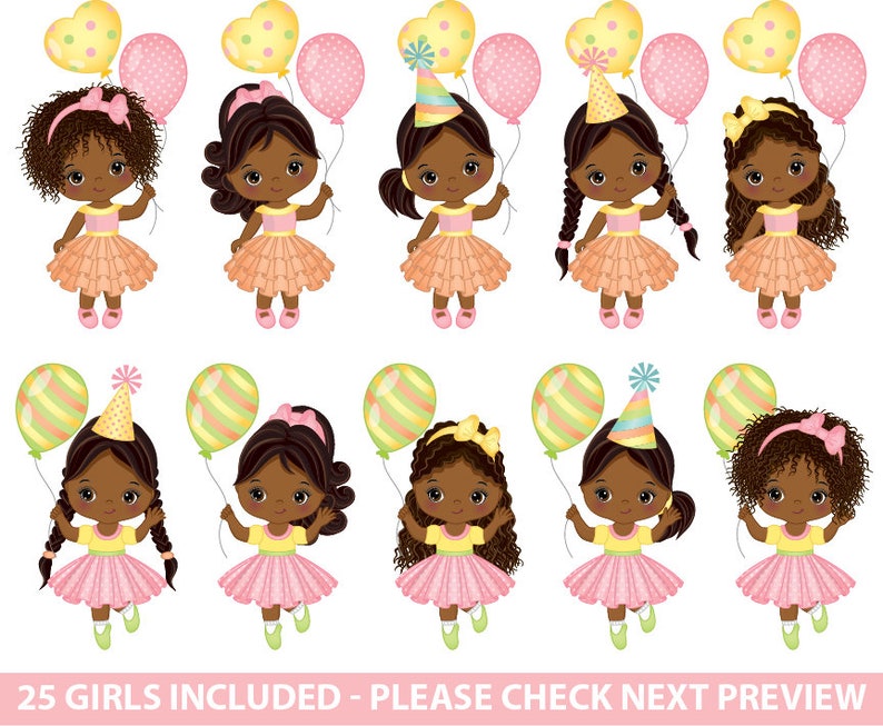 Girl Birthday Party Clipart Vector Birthday Clipart | Etsy