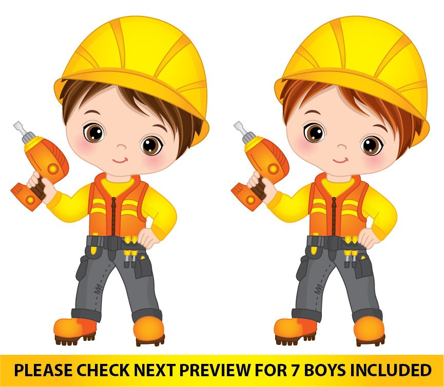 Construction Boys Clipart Vector Construction Clipart Boys | Etsy